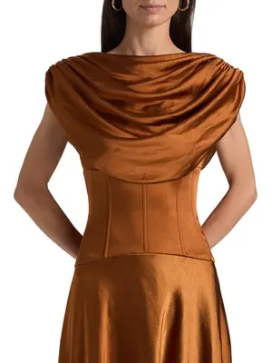 Amsale Satin Cowlneck Cocktail Dress