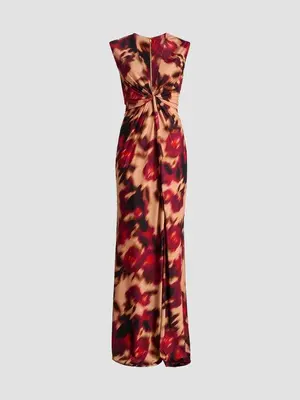 Amsale Printed Twist Maxi Dress - Magenta Multi