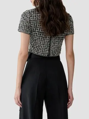 Carolina Herrera Chalet Embellished Short-sleeve Crop Top