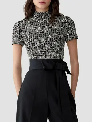 Carolina Herrera Chalet Embellished Short-sleeve Crop Top