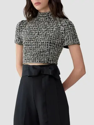 Carolina Herrera Chalet Embellished Short-sleeve Crop Top