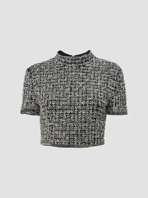 Carolina Herrera Chalet Embellished Short-sleeve Crop Top - Black Multi
