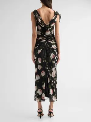 Carolina Herrera Chalet Floral Silk Ruched Midi Dress