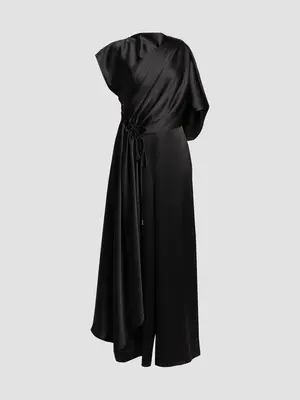 Amsale Draped Satin Jumpsuit - Black