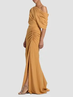 Amsale Asymmetric Ruched A-line Gown