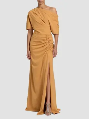 Amsale Asymmetric Ruched A-line Gown