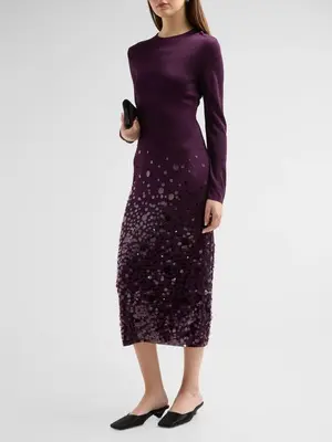 Carolina Herrera Sequined Stretch Crewneck Midi Dress