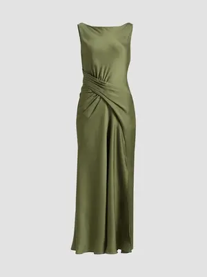 Amsale Gathered Satin Cocktail Dress - Moss
