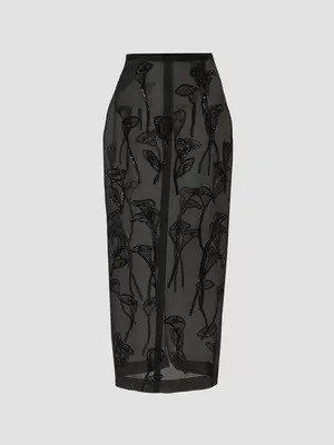 Carolina Herrera Embellished Floral Silk Chiffon Pencil Skirt