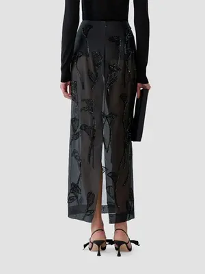 Carolina Herrera Embellished Floral Silk Chiffon Pencil Skirt