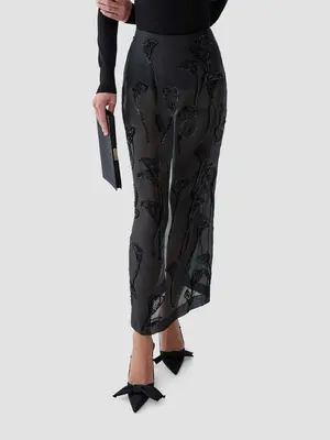 Carolina Herrera Embellished Floral Silk Chiffon Pencil Skirt