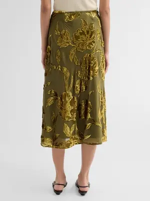 Johnny Was Endora Metallic-embroidered Ruched Silk Midi Skirt