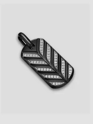David Yurman Chevron Fluorescent Tag In Titanium With Diamonds, 35mm