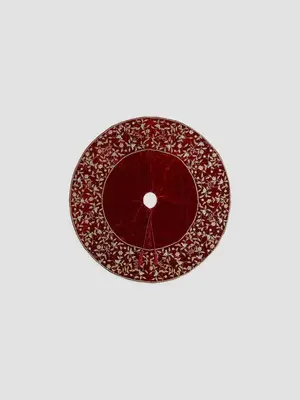 SUDHA PENNATHUR Birds & Noel Embroidered Velvet Tree Skirt - Red