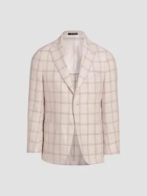 SAKS FIFTH AVENUE Collection Windowpane Check Linen-wool Single-breasted Blazer - Pink