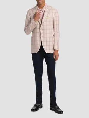 SAKS FIFTH AVENUE Collection Windowpane Check Linen-wool Single-breasted Blazer