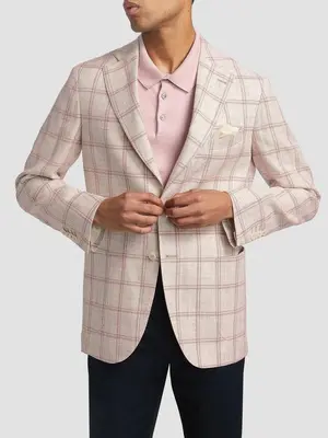 SAKS FIFTH AVENUE Collection Windowpane Check Linen-wool Single-breasted Blazer