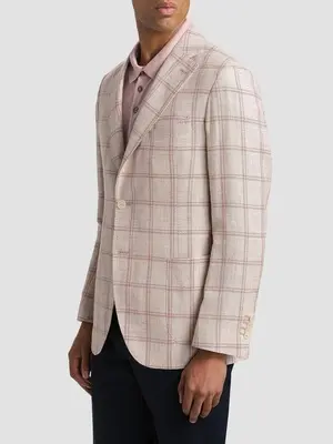 SAKS FIFTH AVENUE Collection Windowpane Check Linen-wool Single-breasted Blazer