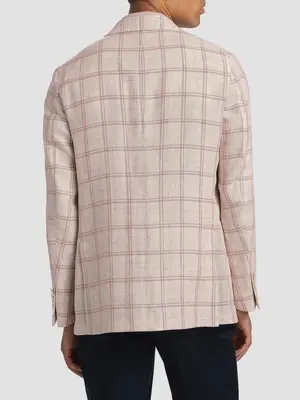 SAKS FIFTH AVENUE Collection Windowpane Check Linen-wool Single-breasted Blazer
