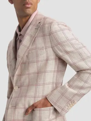 SAKS FIFTH AVENUE Collection Windowpane Check Linen-wool Single-breasted Blazer