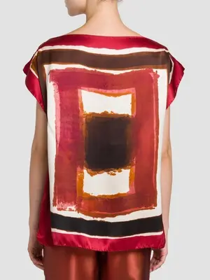 Kiton Painted Silk Cap-sleeve Blouse