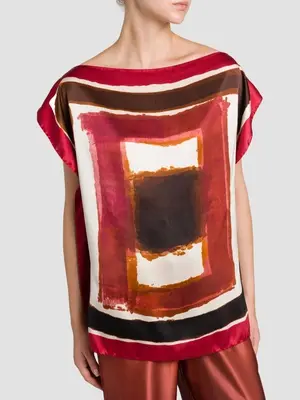 Kiton Painted Silk Cap-sleeve Blouse
