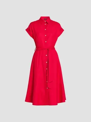 Kiton Stretch-silk Short-sleeve Midi-shirtdress - Red