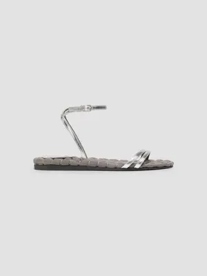 Aera Faye Vegan Brushed Leather Flat Sandals Silver