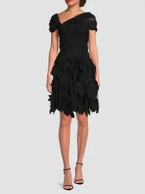 Shani Ruched Tulle Laser-cut Minidress