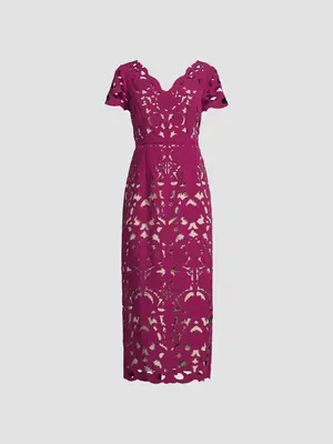 Shani Floral Crepe Laser-cut Midi-dress - Raspberry Beige