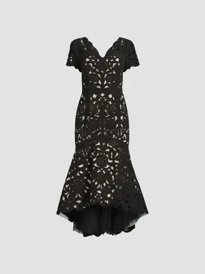Shani V-neck Laser-cut Crepe Midi-dress
