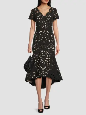 Shani V-neck Laser-cut Crepe Midi-dress