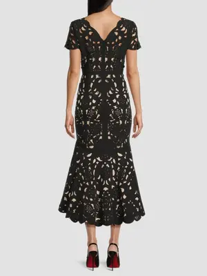 Shani V-neck Laser-cut Crepe Midi-dress