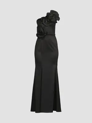 Shani One-shoulder Floral Appliqué Crepe Gown - Black