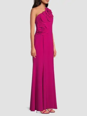 Shani One-shoulder Floral Appliqué Crepe Gown - Fuchsia