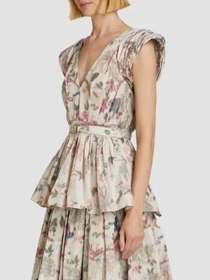 Prabal Gurung Belted Floral Puff Sleeve Top