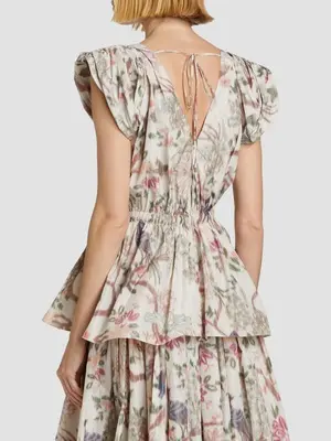 Prabal Gurung Belted Floral Puff Sleeve Top