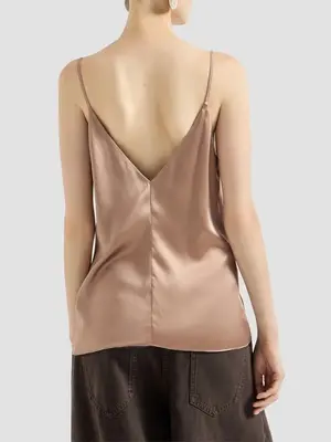 Brunello Cucinelli Stretch Silk Satin Camisole Top - Beige