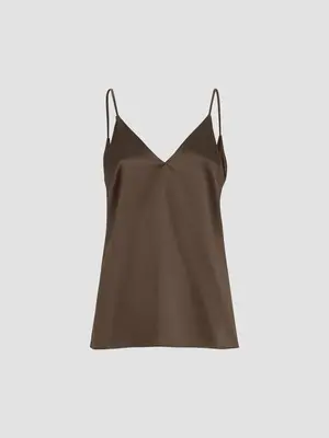 Brunello Cucinelli Stretch Silk Satin Camisole Top - Brown