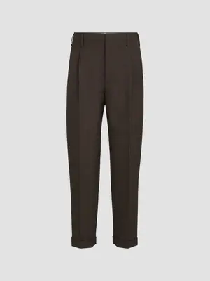 Brunello Cucinelli Virgin Wool Diagonal Trousers With Double Pleats - Rust Brown