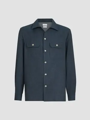 Brunello Cucinelli Virgin Wool Flannel Overshirt With Spread Collar - Denim