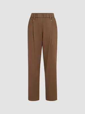 Brunello Cucinelli Stretch Cotton Cover Baggy Pull-on Trousers With Shiny Bartack - Cigar