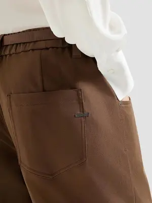 Brunello Cucinelli Stretch Cotton Cover Baggy Pull-on Trousers With Shiny Bartack - Cigar