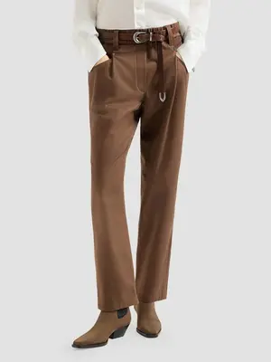 Brunello Cucinelli Stretch Cotton Cover Baggy Pull-on Trousers With Shiny Bartack - Cigar