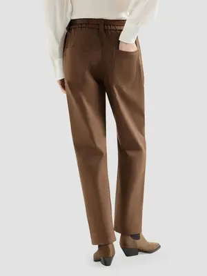 Brunello Cucinelli Stretch Cotton Cover Baggy Pull-on Trousers With Shiny Bartack - Cigar