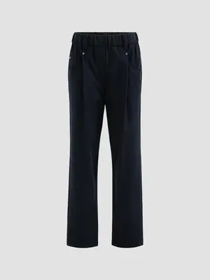Brunello Cucinelli Stretch Cotton Cover Baggy Pull-on Trousers With Shiny Bartack - Cobalt