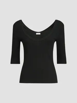 Brunello Cucinelli Stretch Cotton Ribbed Jersey T-shirt With Monili - Black