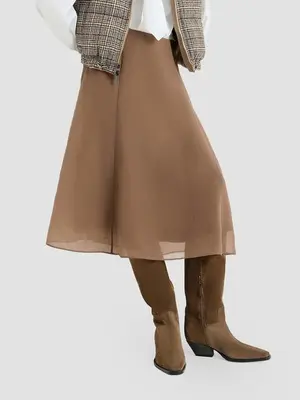 Brunello Cucinelli Crispy Silk Circle Skirt - Brown