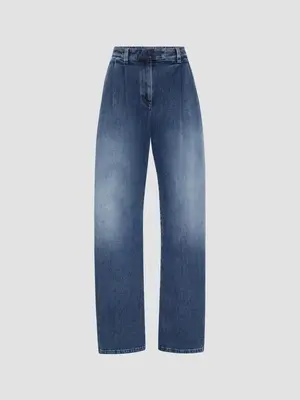 Brunello Cucinelli Comfort Cotton Denim Loose Curved Jeans With Monili - Medium Denim