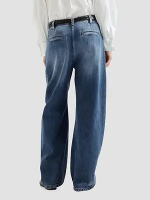 Brunello Cucinelli Comfort Cotton Denim Loose Curved Jeans With Monili - Medium Denim